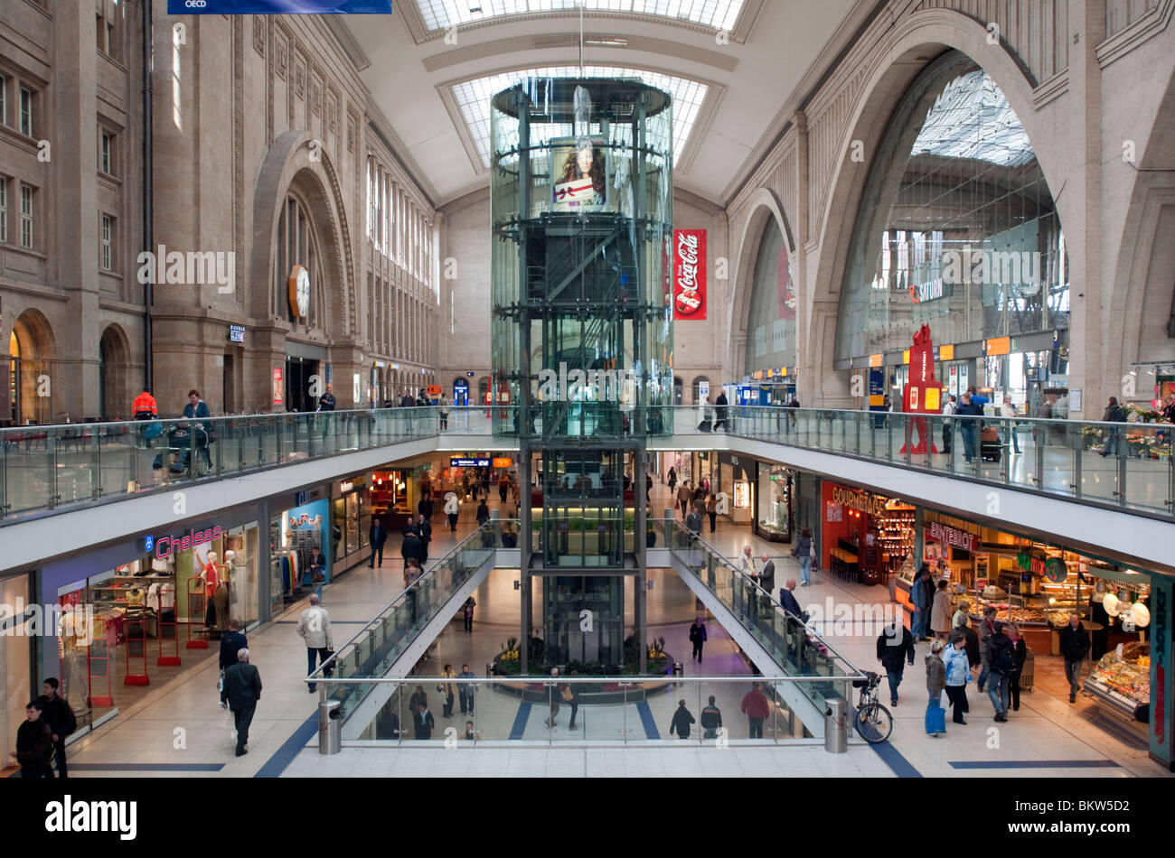Interior of large atrium at Leipzig railway station or Hauptbahnhof in ...