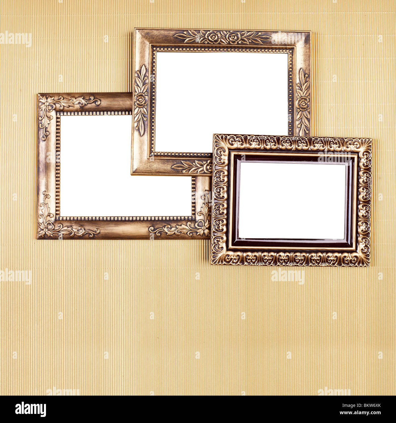 Three Old Picture Frame On Gold Pattern, Design Element Stock Photo - Alamy