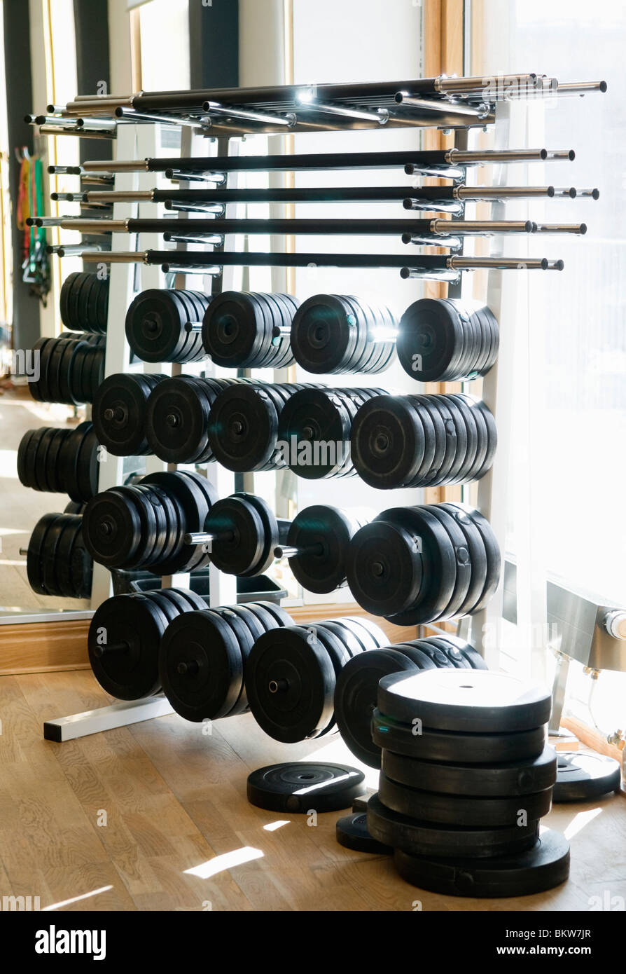 Weights in a health center Stock Photo - Alamy