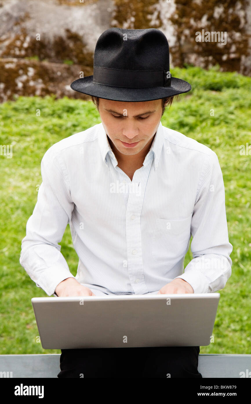 Man with computer Stock Photo - Alamy