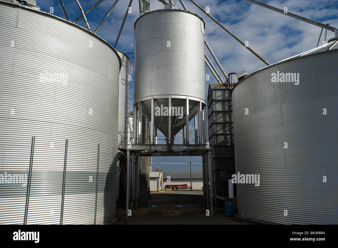 Grain bins on farm Stock Photo - Alamy