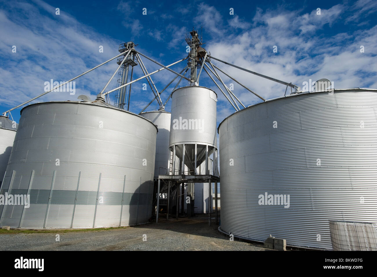 Grain bins on farm Stock Photo - Alamy
