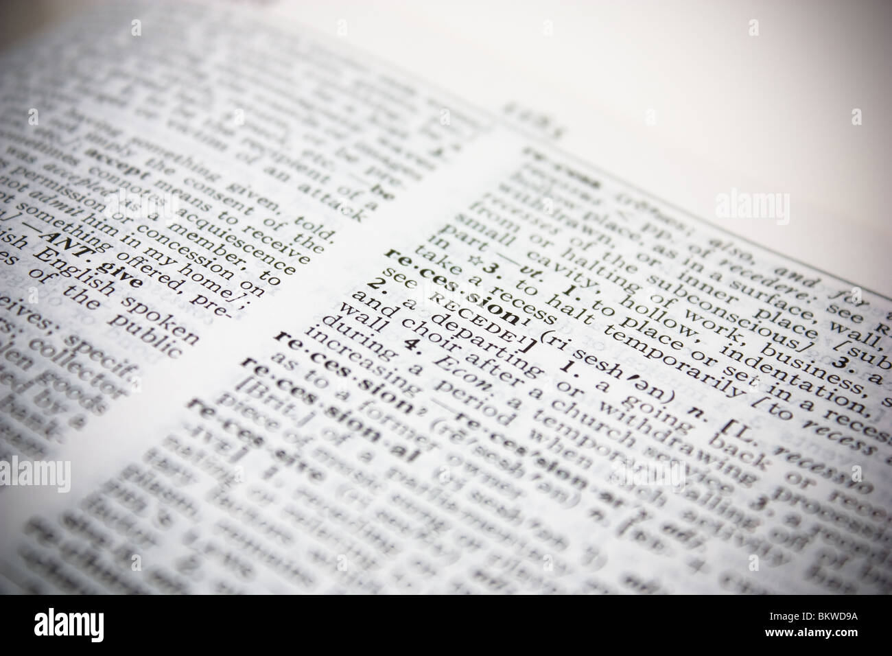 dictionary definition recession closeup book letter Stock Photo - Alamy