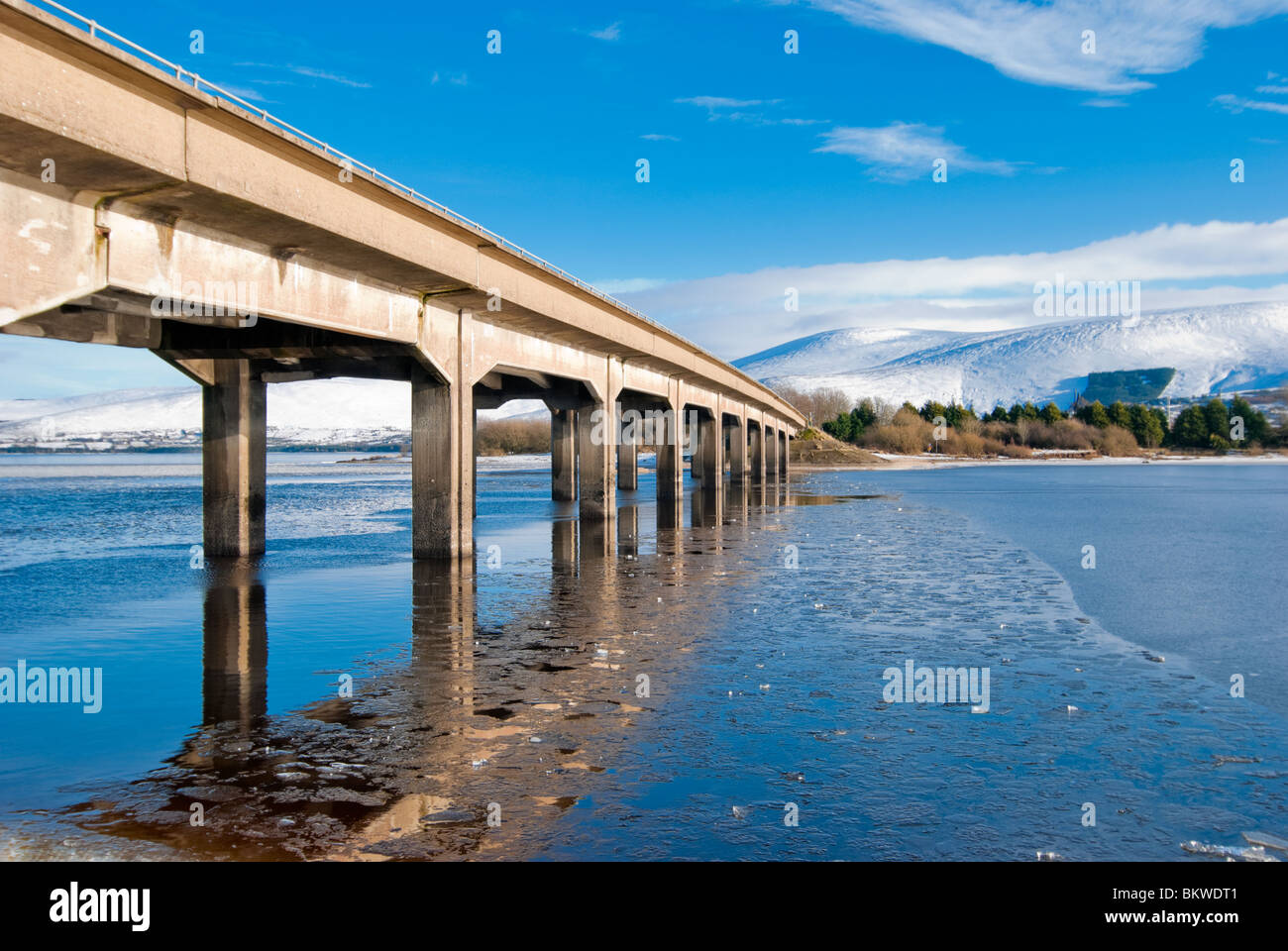 Road Bridge Across the Ice Covered Poulaphouca Reservoir in County ...