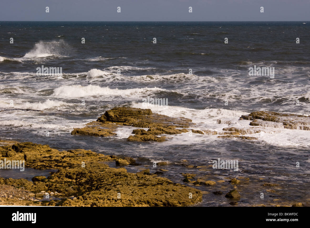 Rough Sea and waves at Hartlepool Headland near the Heugh Breakwater ...
