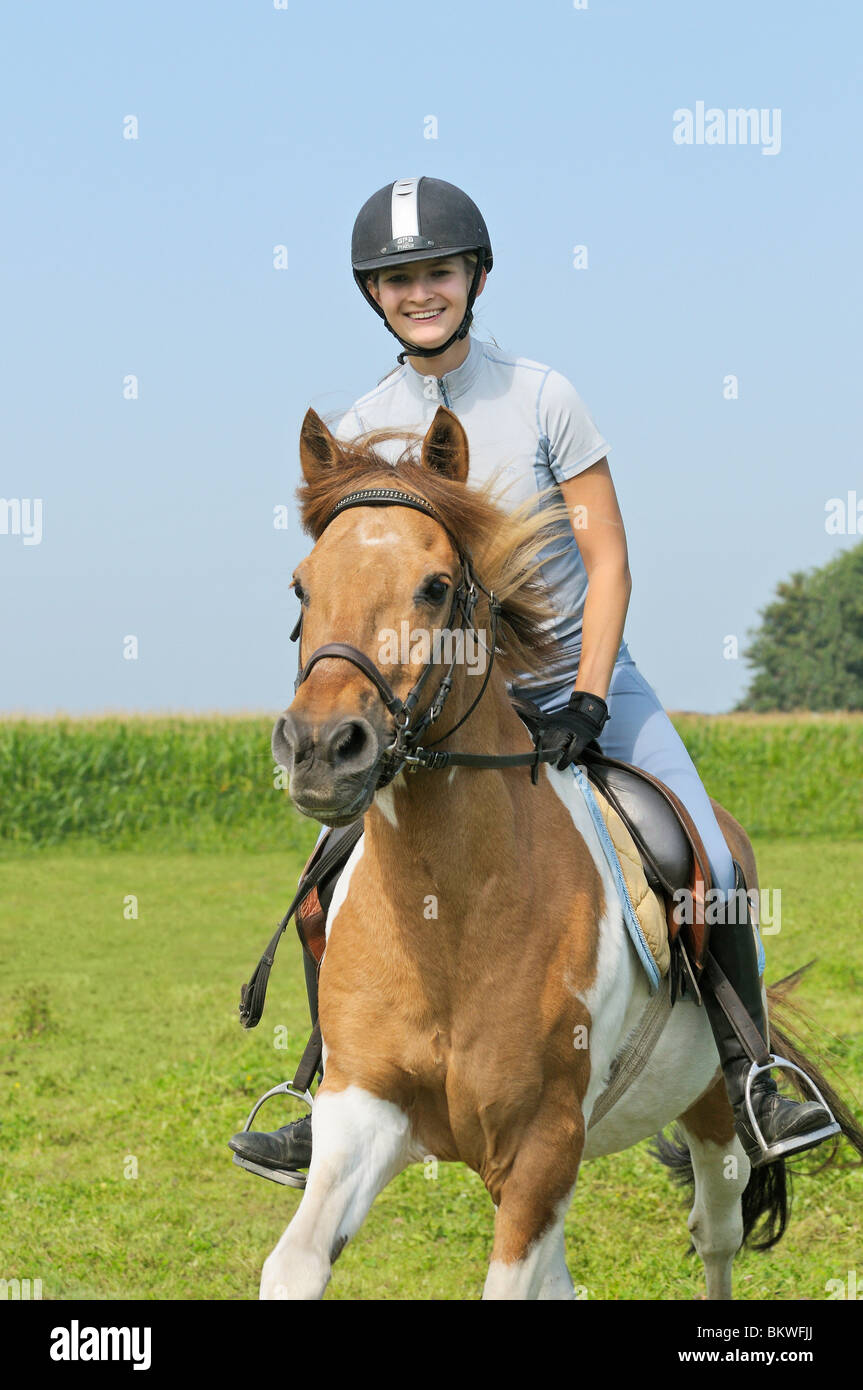 young woman riding on Pony horse Stock Photo - Alamy young woman riding on Pony horse Stock Photo - Alamy