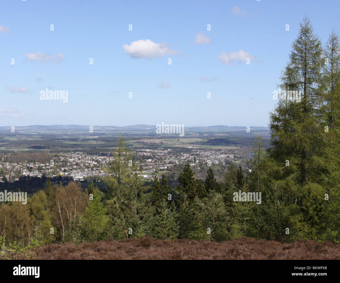Elevated view of village of Banchory from Scolty Hill Aberdeenshire ...
