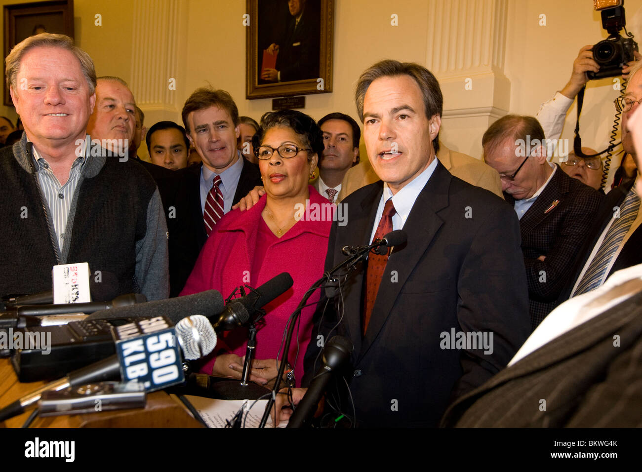 Press conference in the rotunda of the Texas Capitol in Austin with ...