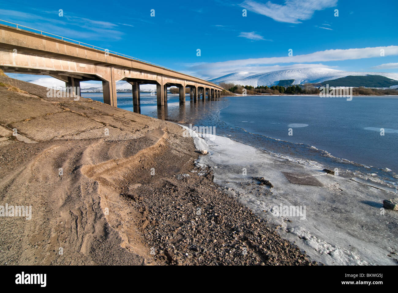 Road Bridge Across the Ice Covered Poulaphouca Reservoir in County ...