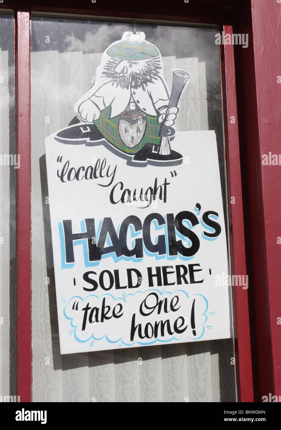 Locally caught Haggis's sign in butchers window Braemar Aberdeenshire ...