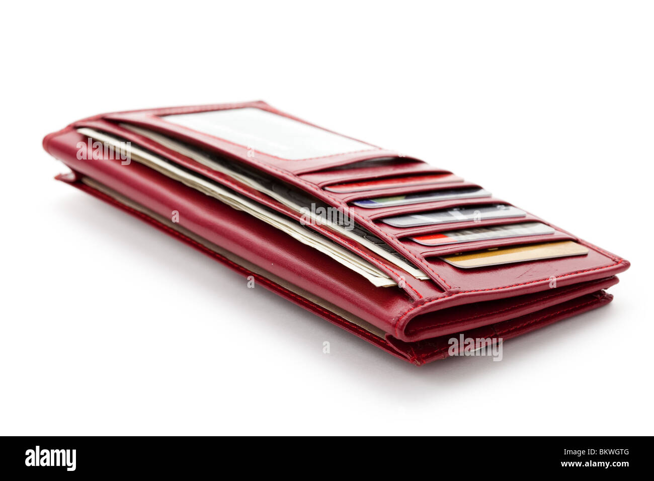 Red Wallet with money and Credit Card Stock Photo - Alamy