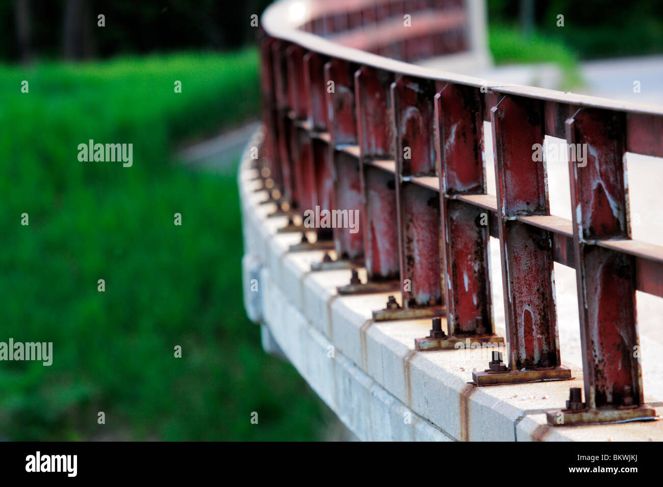 Rusty red steel bridge railing Stock Photo - Alamy