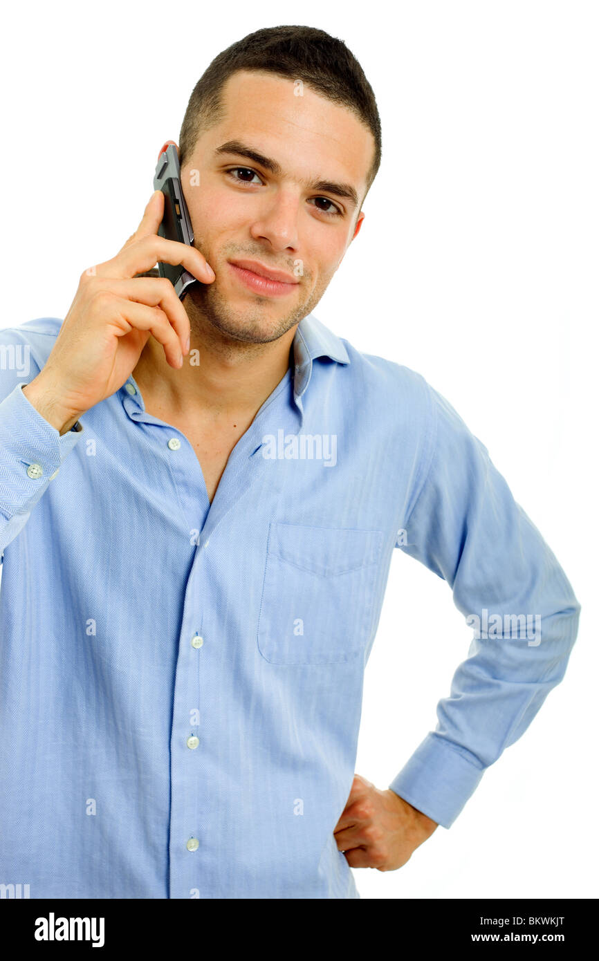 young casual man on the phone, isolated on white Stock Photo - Alamy