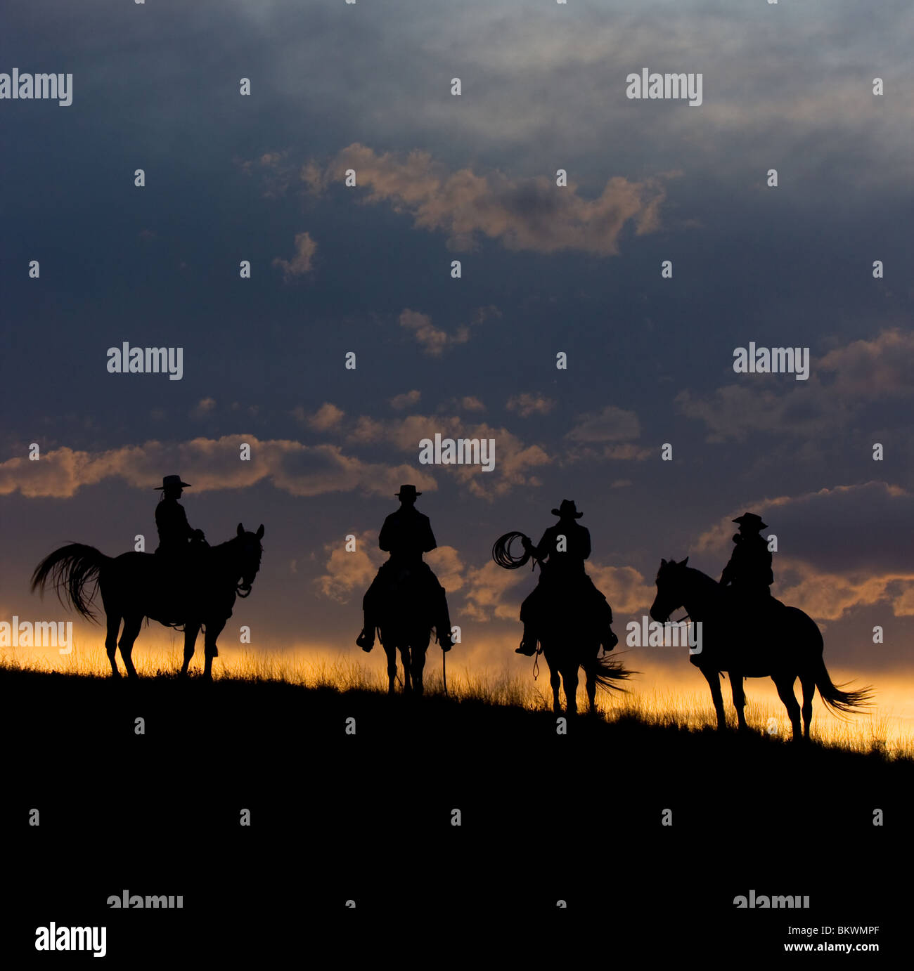 Cowboys at sunset Stock Photo - Alamy