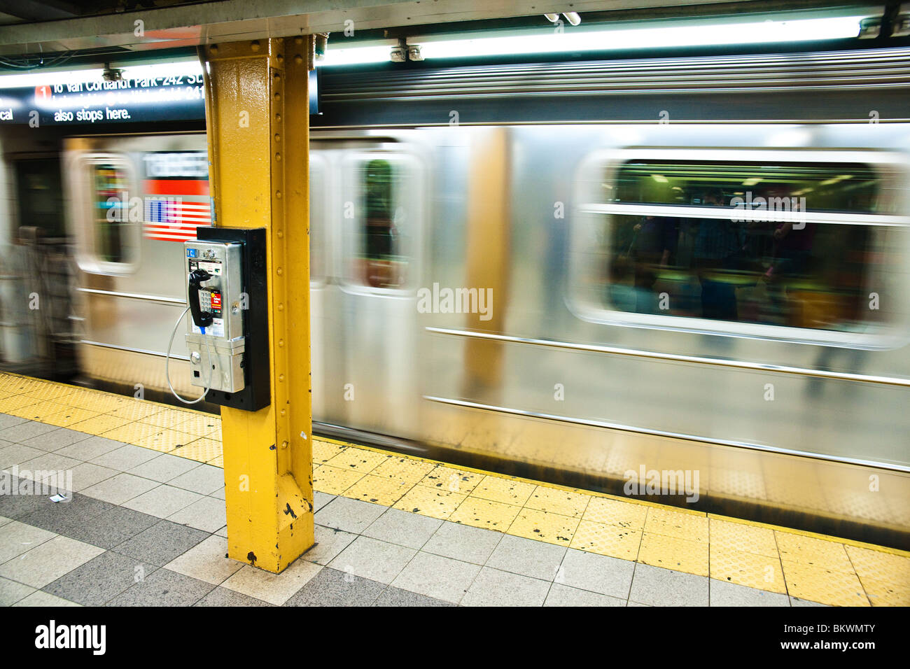 New York subway station platform for public transportation with train ...