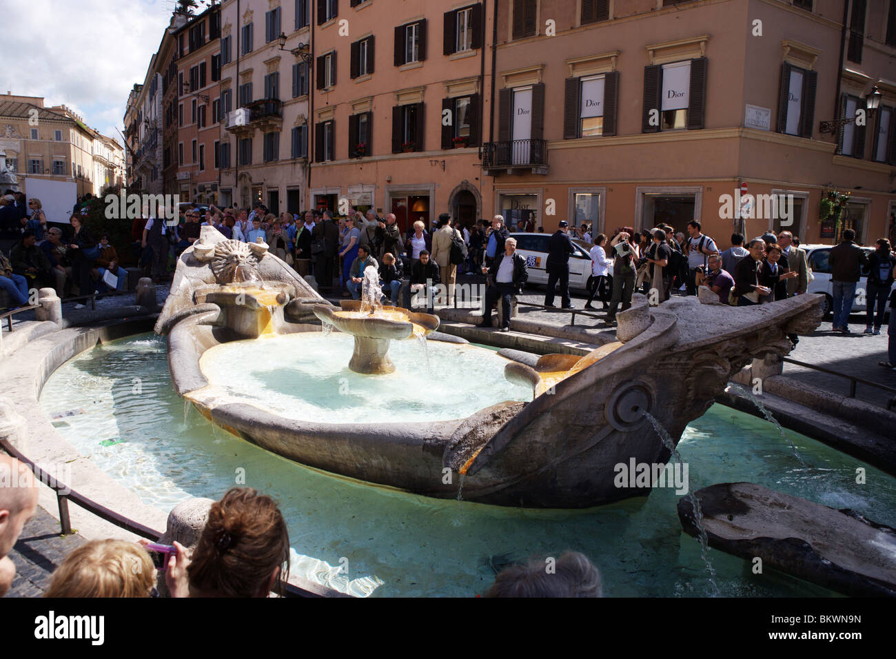 Fontana della Barcaccia "Fountain of the Old Boat" is a Baroque fresh ...