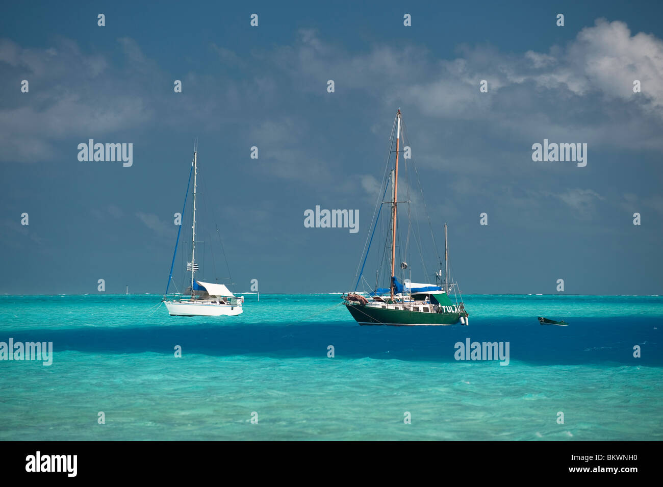 Yachts at Anchor in Matira Lagoon and Beach on Bora Bora, French ...