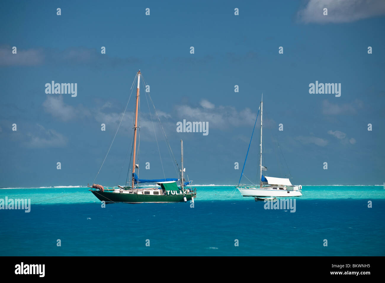 Yachts at Anchor in Matira Lagoon and Beach on Bora Bora, French ...