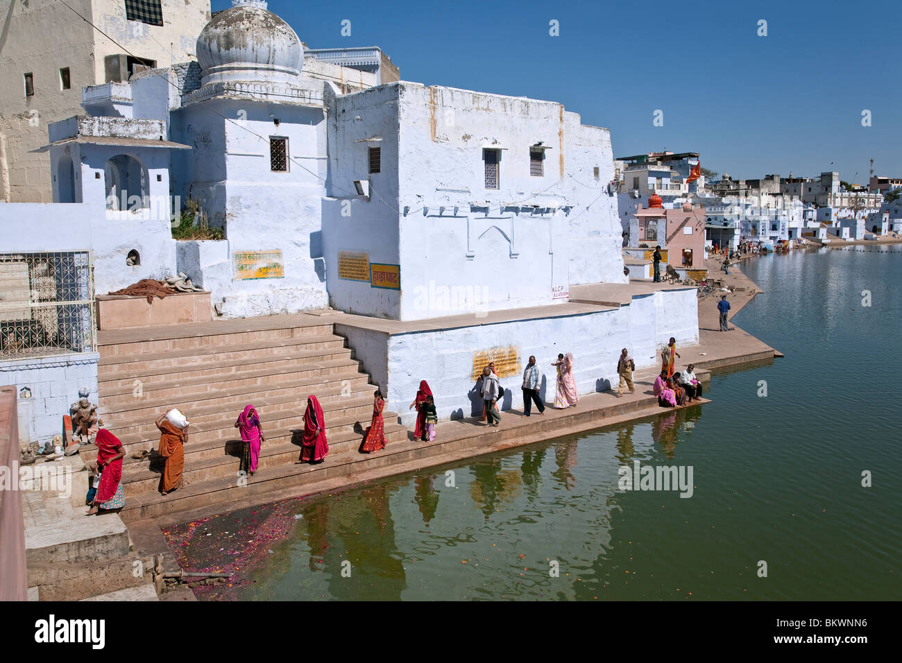 Indian people at the Pushkar Lake ghats. Rajasthan. India Stock Photo ...