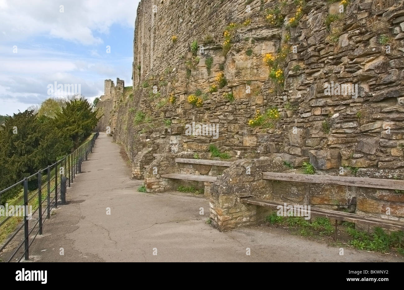 The walkway around the walls of the medieval castle at Richmond, North ...