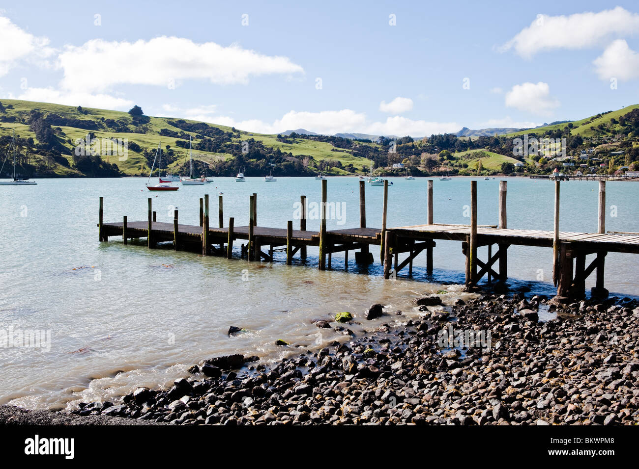 A wharf at Akaroa Stock Photo - Alamy