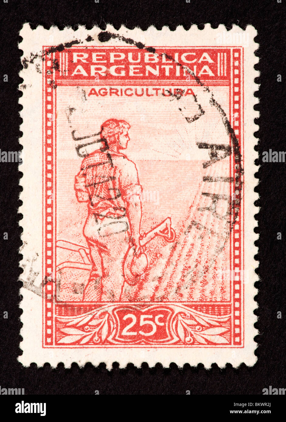 Postage stamp from Argentina depicting a farmer and his fields Stock ...