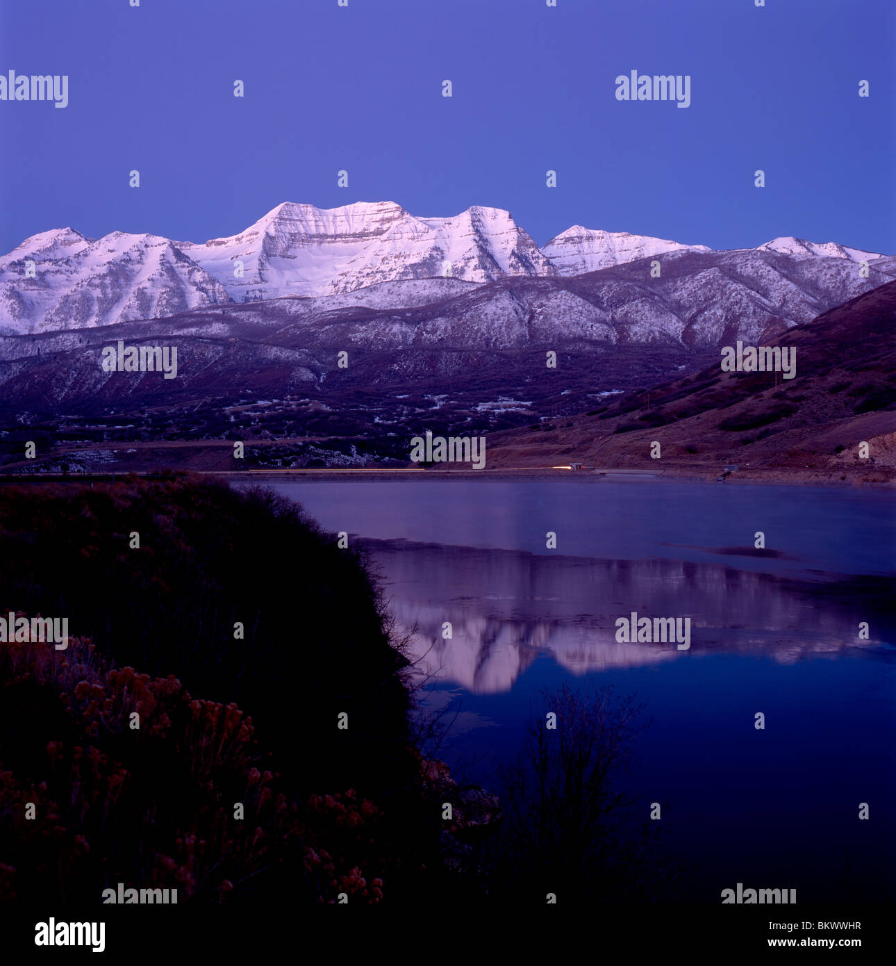 Winter dusk view of Mt. Timpanogos (11,750 feet) and Deer Creek ...