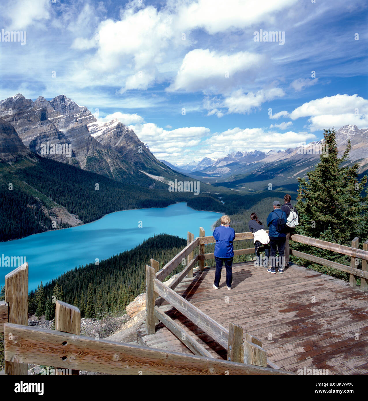 Tourists at a scenic overlook, Peyto Lake, Banff National Park, Alberta ...