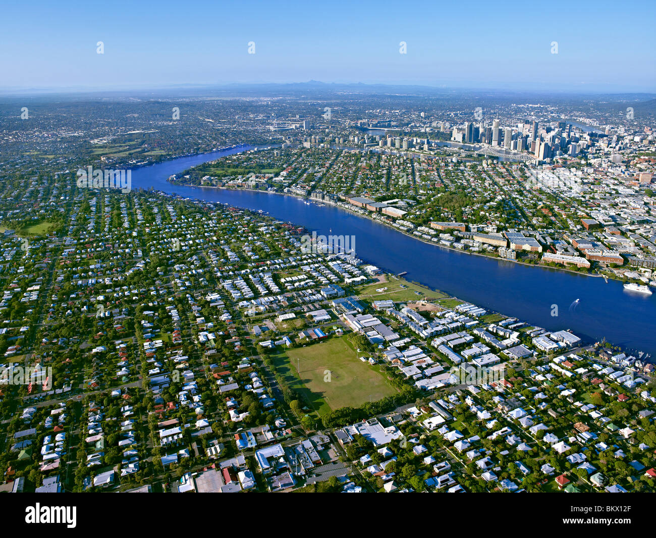 Aerial view of Brisbane Queensland Australia looking West from Bulimba ...