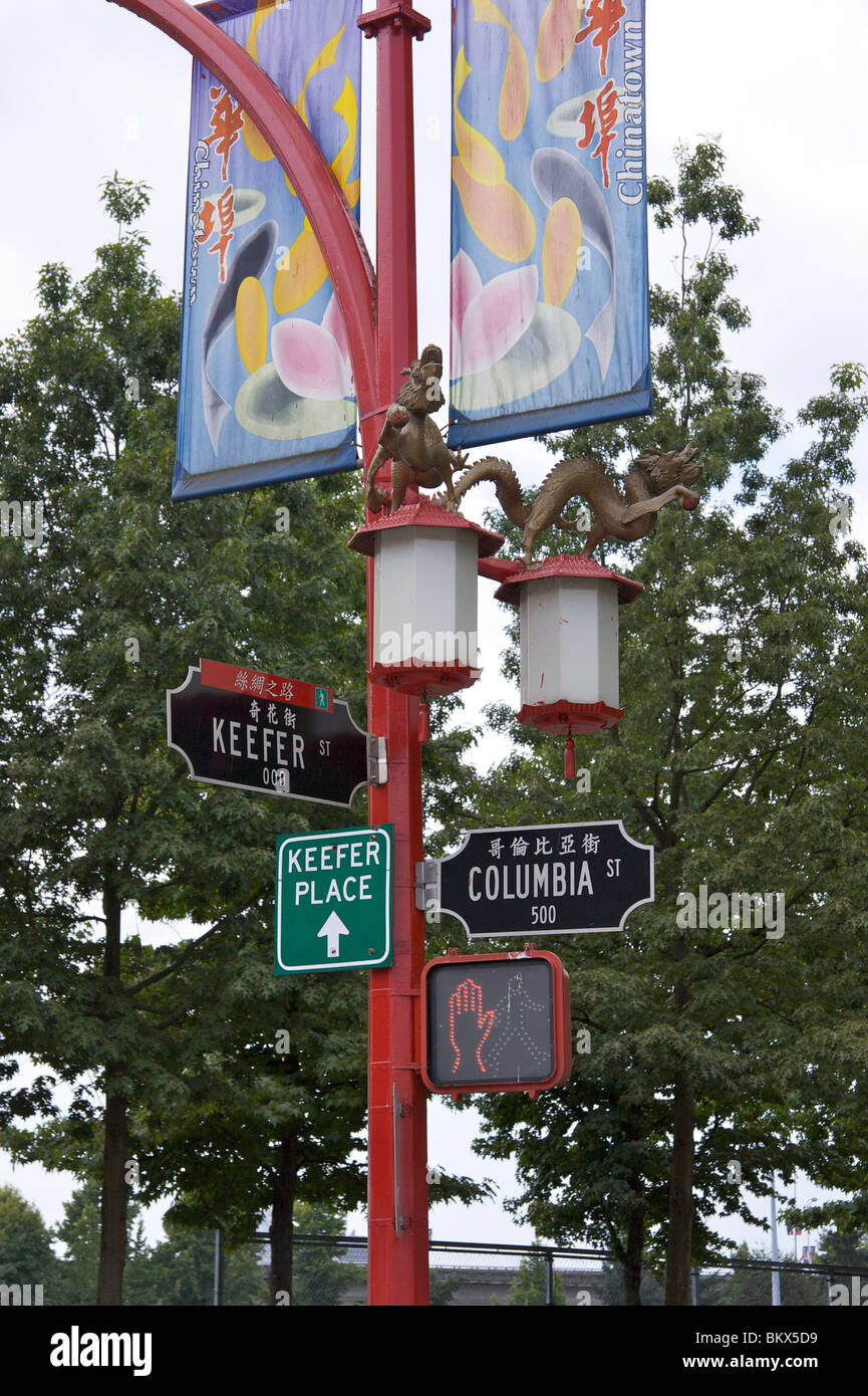 Pedestrian crossing sign with road markers for Keefer Street and ...