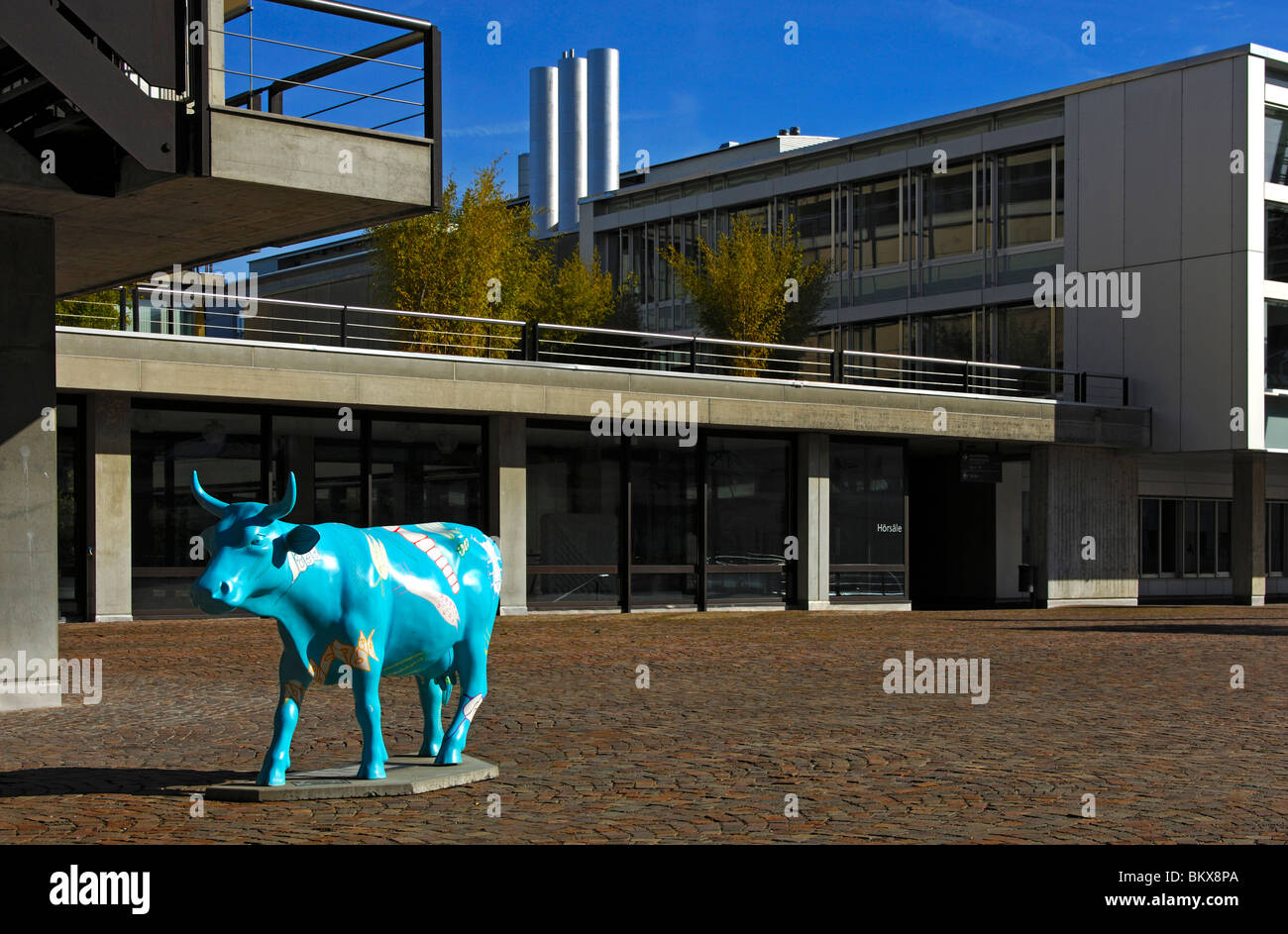 Zurich cow parade, azure-blue cow sculpture in the yard of the ...