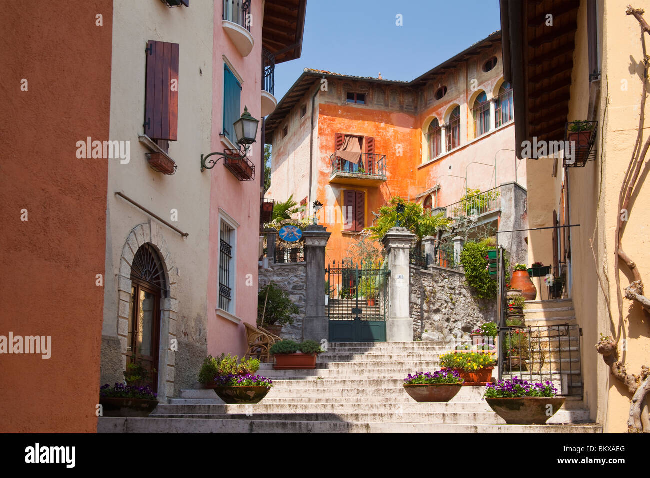Colourful villas in Gardone Riviera Lake Garda Lombardy Italy Stock ...