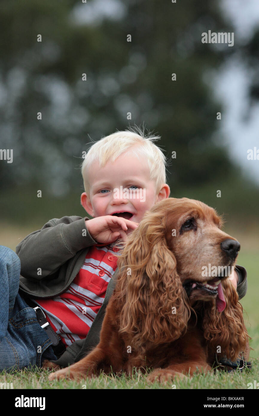 boy and Cocker Spaniel Stock Photo - Alamy
