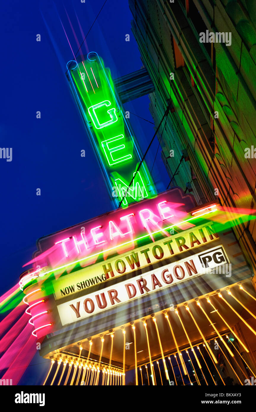 Historic Gem Movie Theatre Neon Marquee at Dusk in Kannapolis, North ...