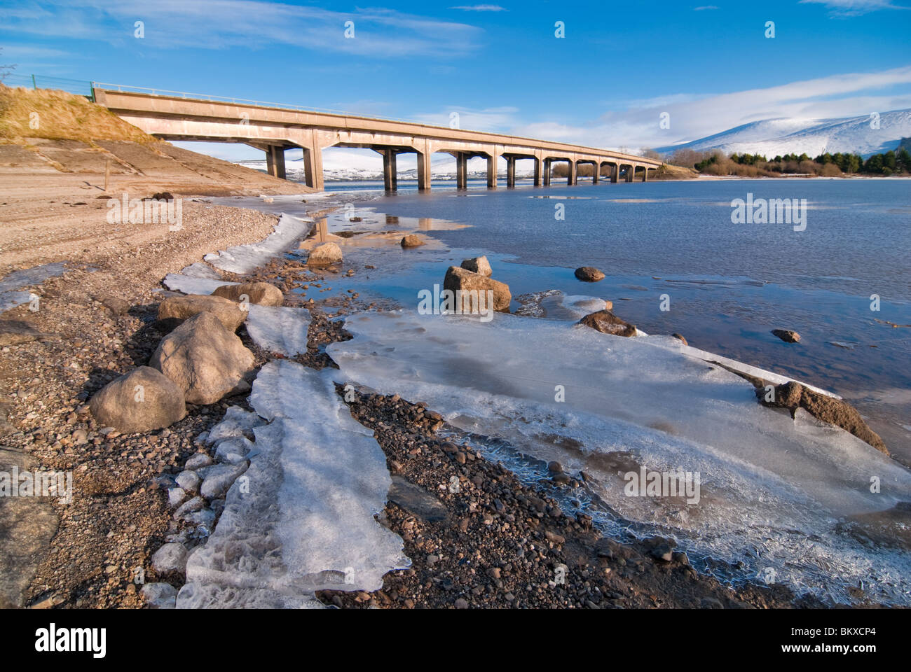 Road Bridge Across the Ice Covered Poulaphouca Reservoir in County ...