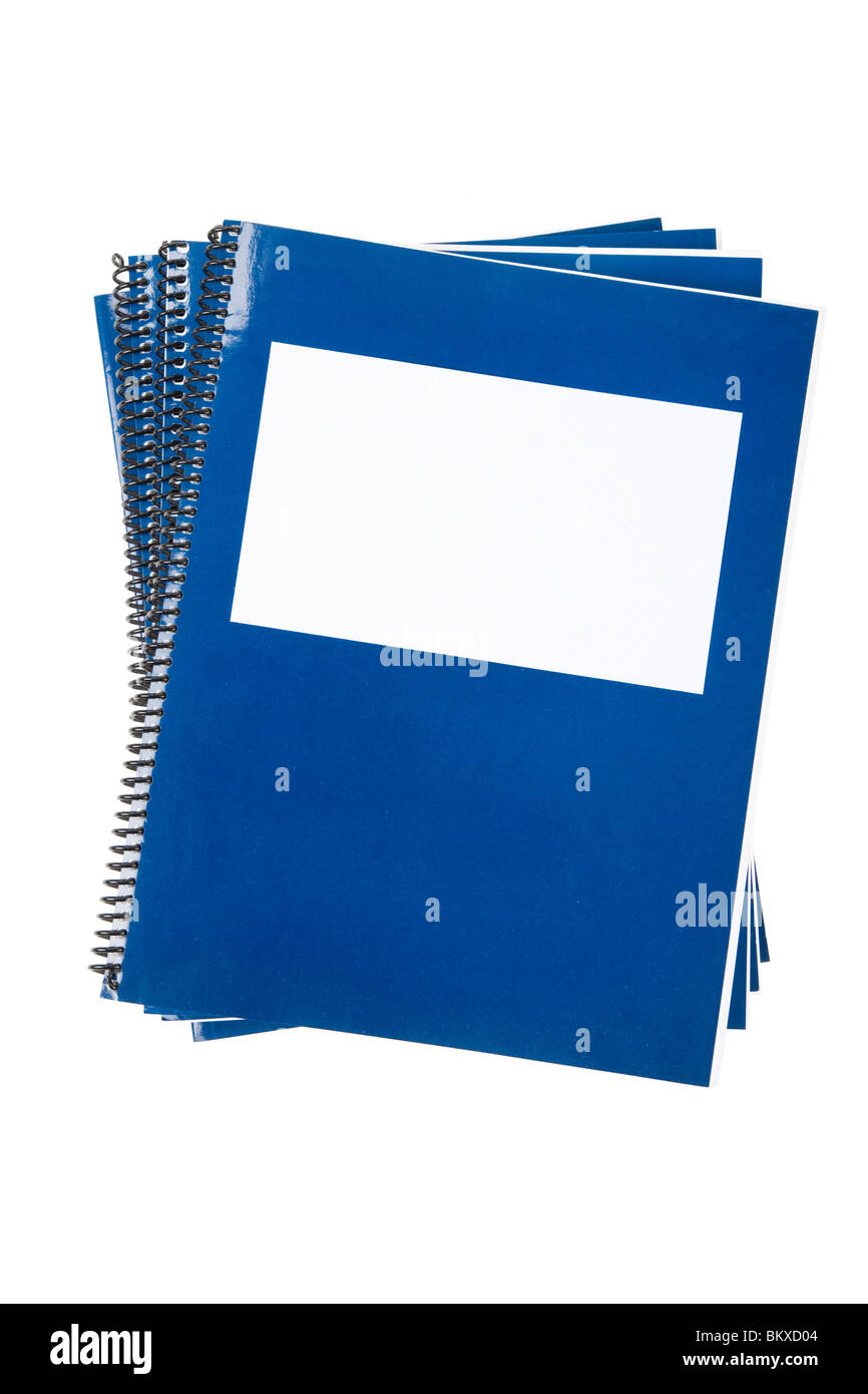Blue school textbook, notebook or manual with white background Stock ...