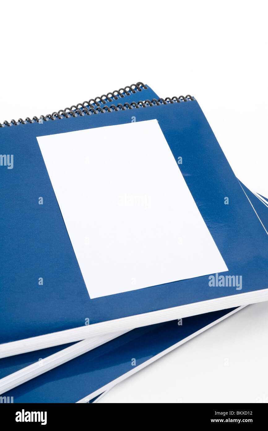 Blue school textbook, notebook or manual with white background Stock ...