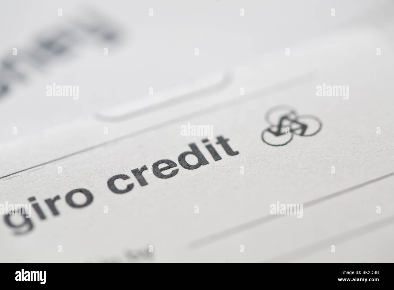 Extreme close up of letters and financial documents and the word giro ...