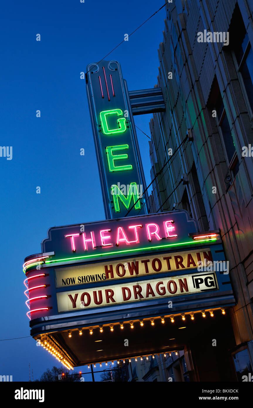 Historic Gem Movie Theatre Neon Marquee at Dusk in Kannapolis, North ...