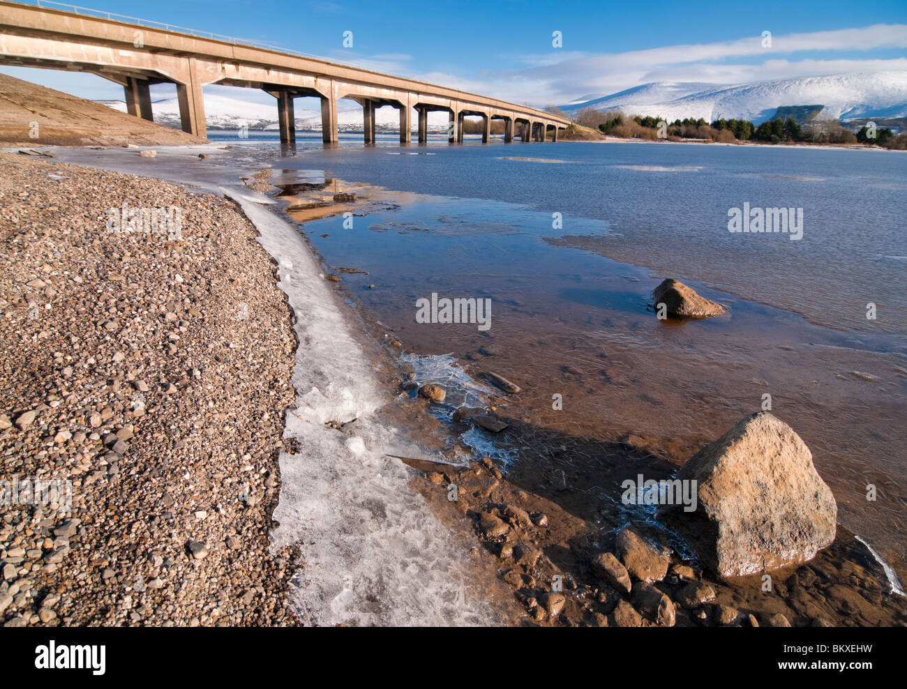 Road Bridge Across the Ice Covered Poulaphouca Reservoir in County ...