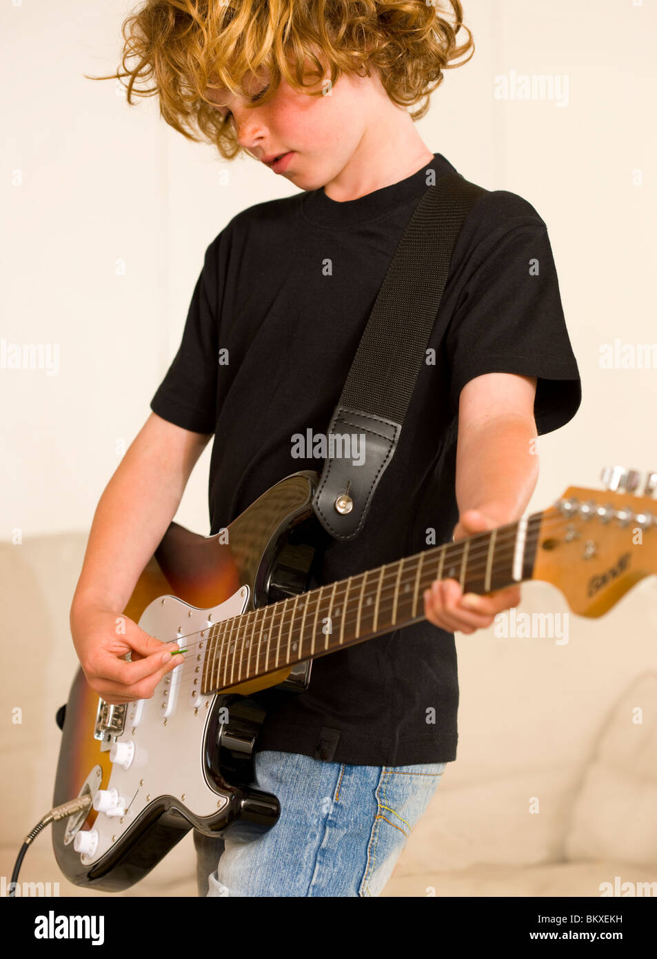 Man Electric Guitar Long Hair High Resolution Stock Photography and ...