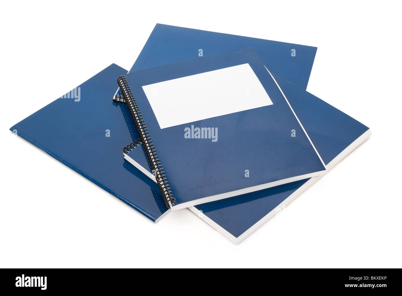 Blue school textbook, notebook or manual with white background Stock ...