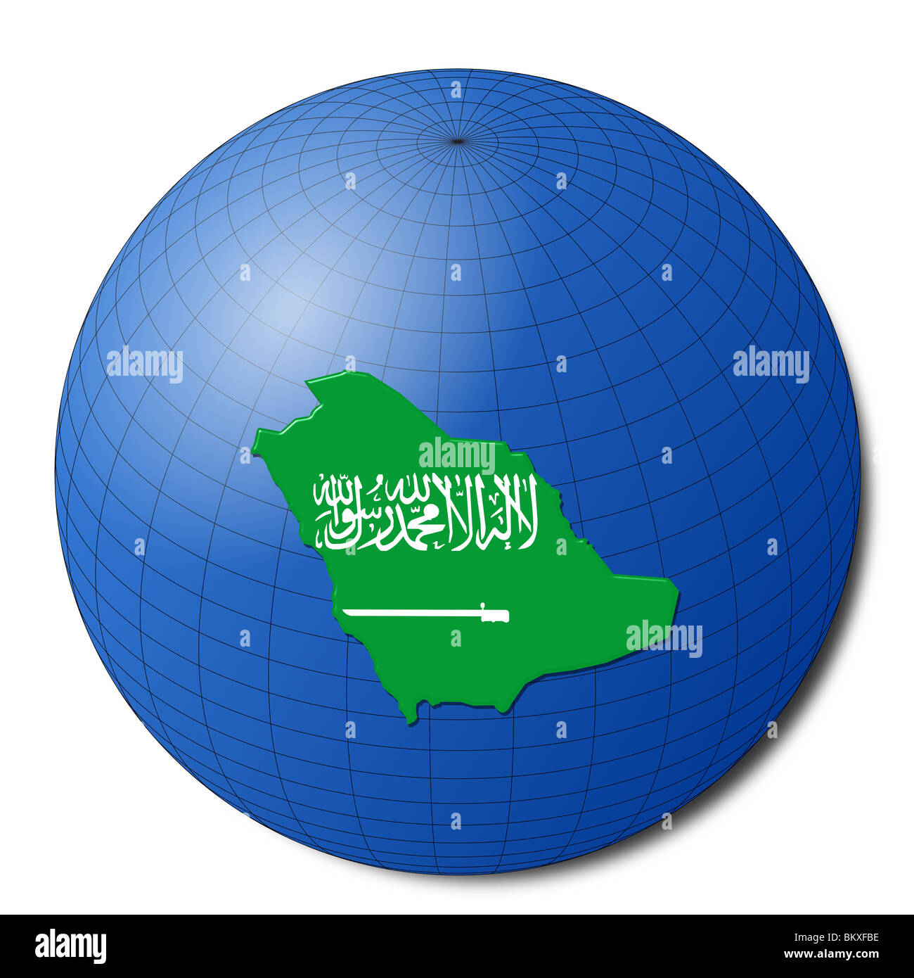 Saudi Arabia map flag on abstract globe illustration Stock Photo - Alamy