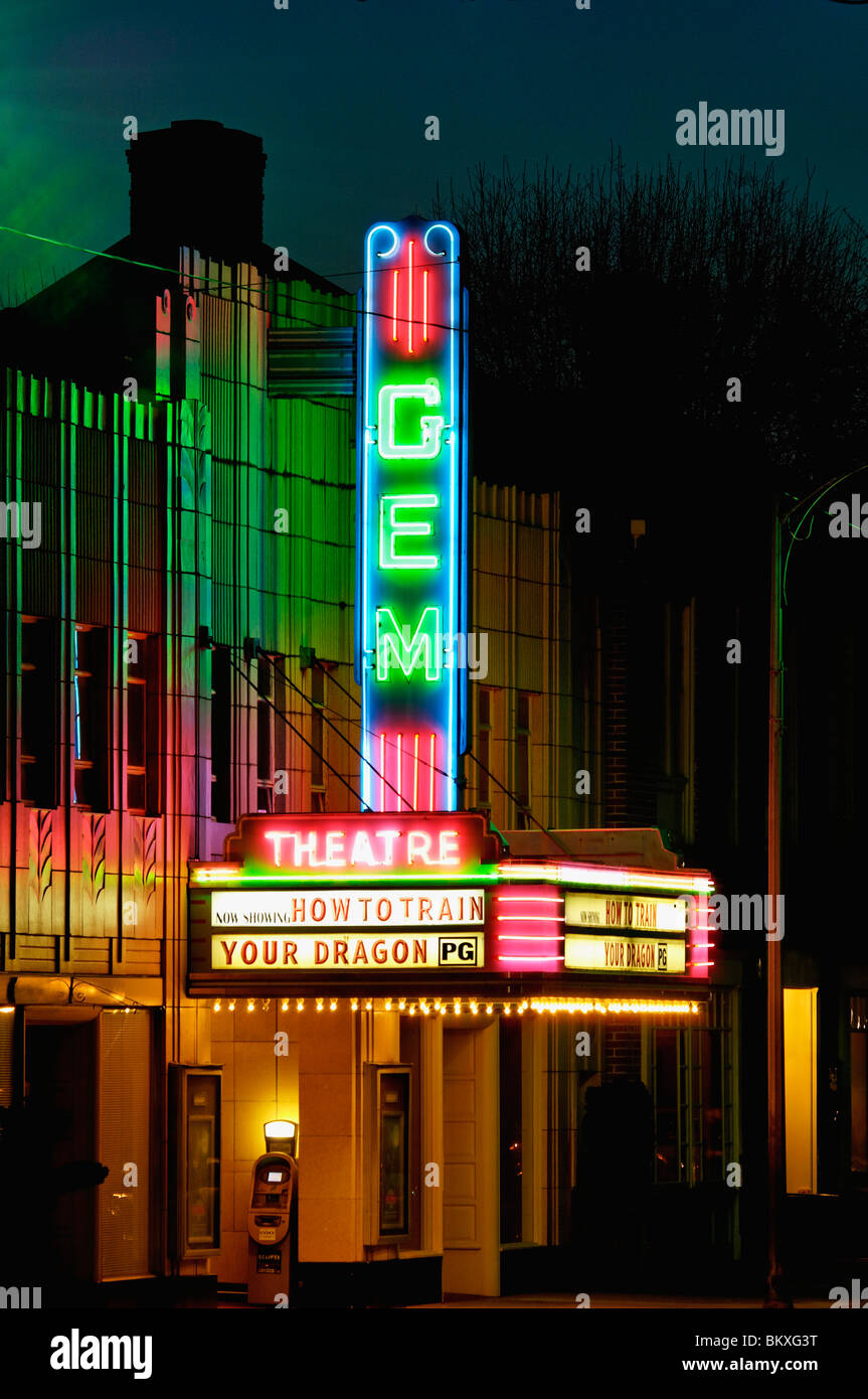 Historic Gem Movie Theatre Neon Marquee at Dusk in Kannapolis, North ...