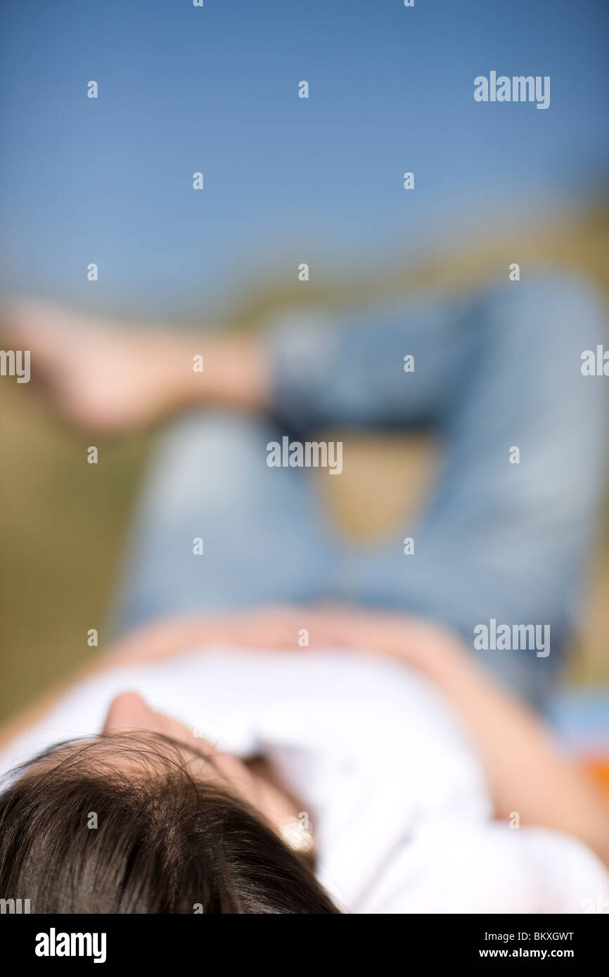 Woman Lying Back Legs Up High Resolution Stock Photography and Images ...