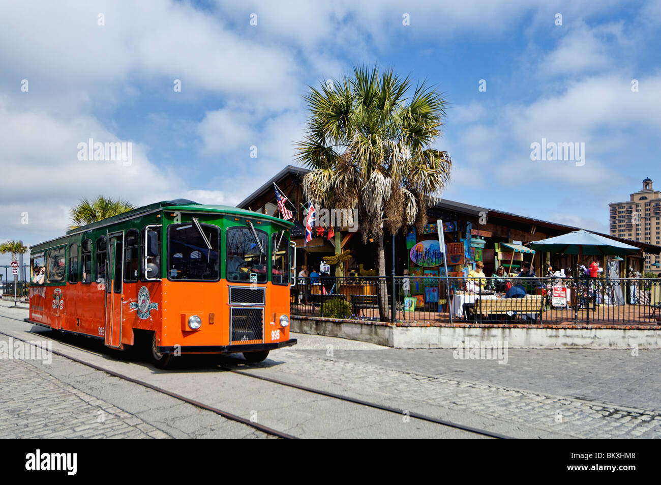 Old Town Trolley on River Street in Savannah, Georgia Stock Photo - Alamy