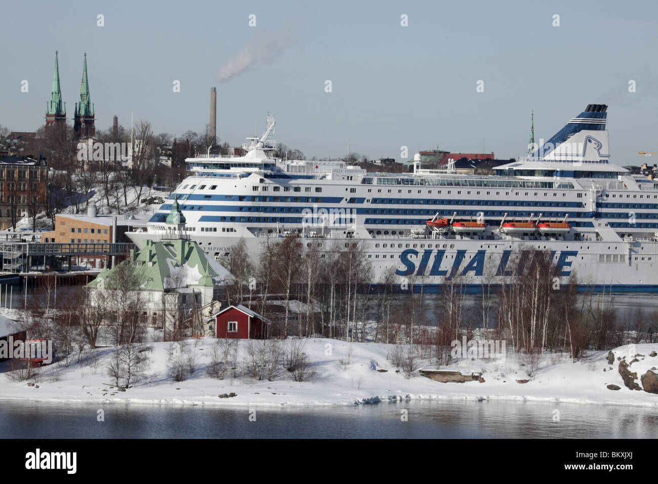 FERRY, HELSINKI HARBOUR WINTER: A Silja Line ferry (Symphony) docks in ...