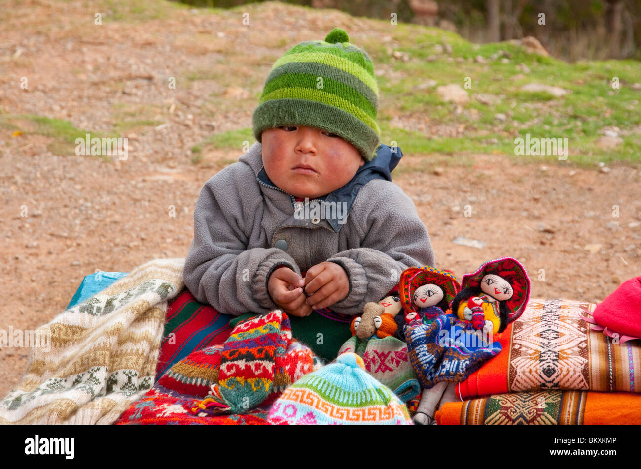 Peruvian boy in traditional dress in rural Peru, South America Stock ...