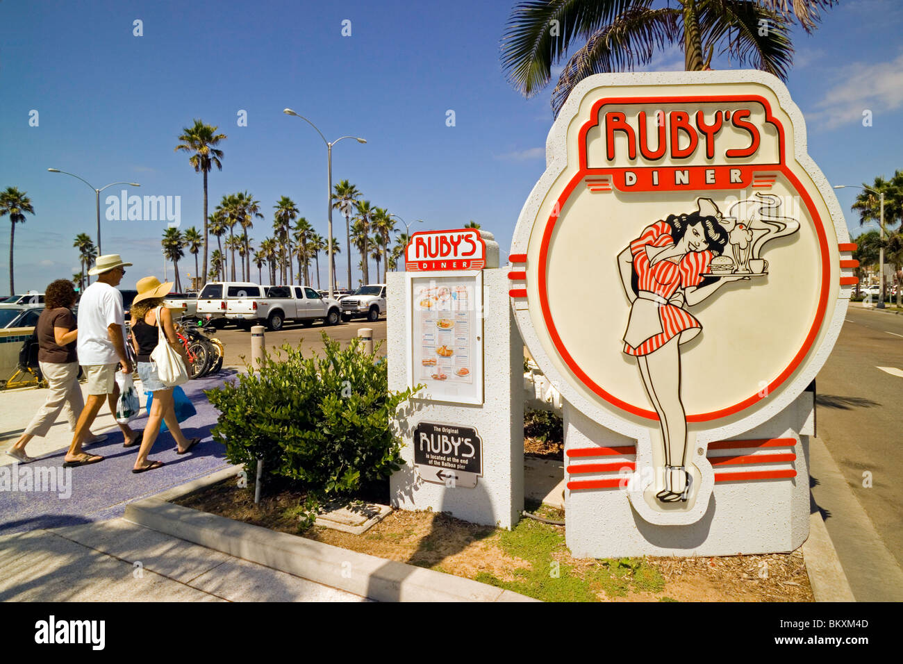 An illustrated sign and menu heralds the original Ruby's Diner that is ...