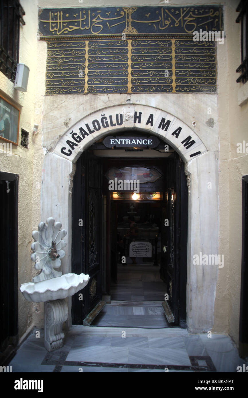 Entrance to the Cagaloglu Hamam Turkish Bath in Istanbul, the capital ...